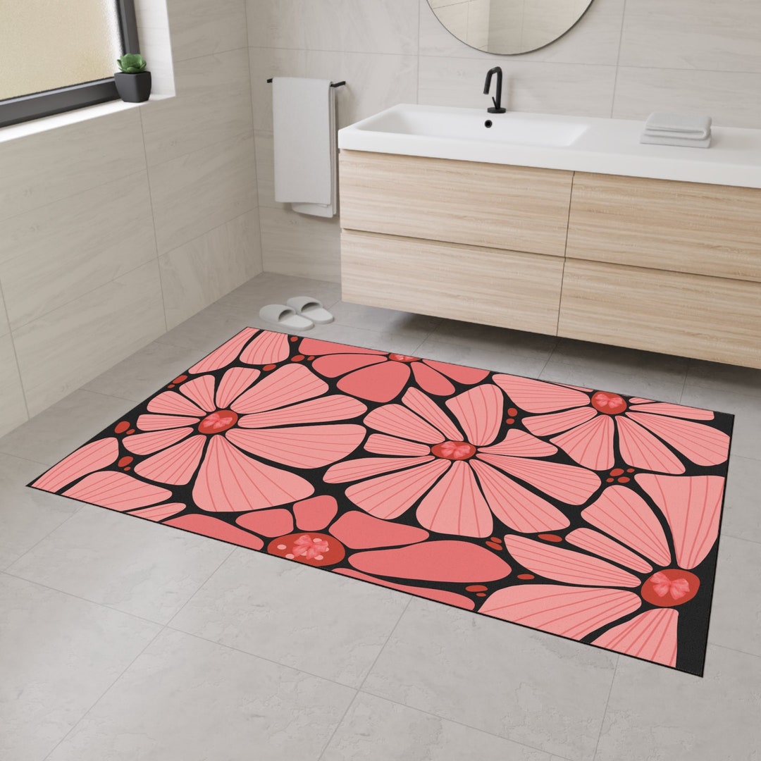 Heavy Duty Floral Floor Mat Coquette Decor, Pink Flower Doormat, Home ...