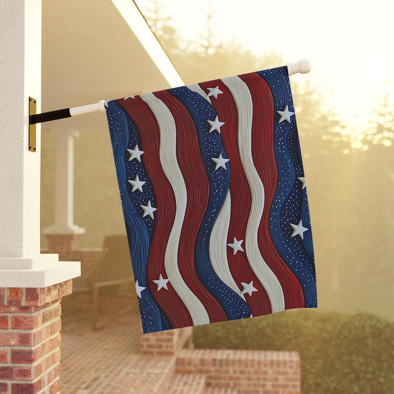 Wavy American Flag House Banner, Patriotic Stars Stripes, 4th July Yard ...