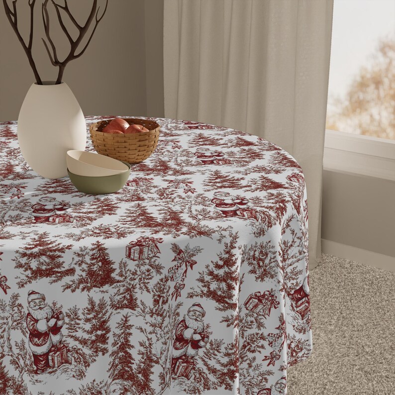Red Toile Christmas Tablecloth: Pine Tree Holiday Decor - Etsy