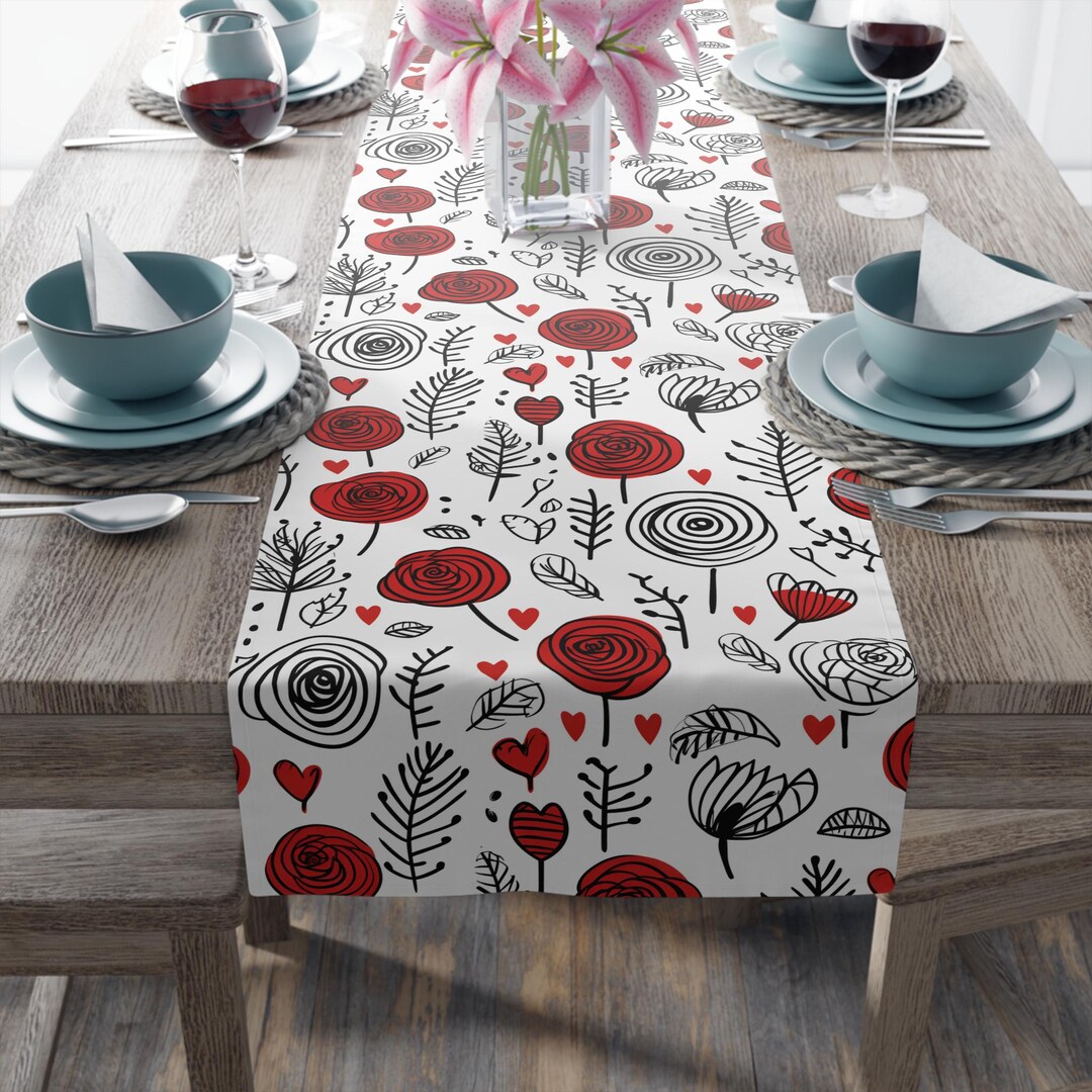 Red Flowers Table Runner Valentine Roses Table Decor Wedding Decor ...