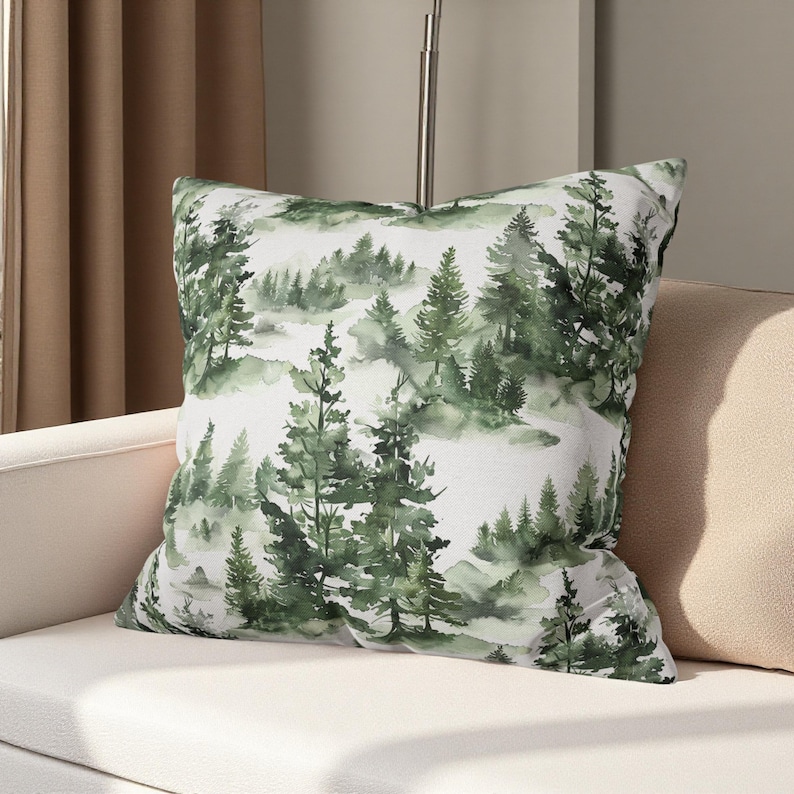 Green Toile Christmas Pillow Cover: Vintage Holiday Pines Decor - Etsy