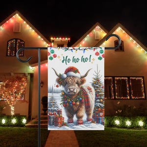 Highland Cow Winter Holiday Flag Outdoor Winter Decor Christmas Outdoor ...