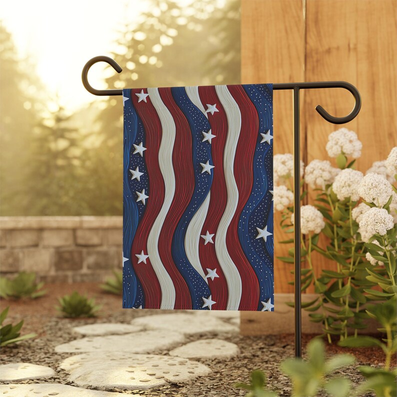 Wavy American Flag House Banner, Patriotic Stars Stripes, 4th July Yard ...