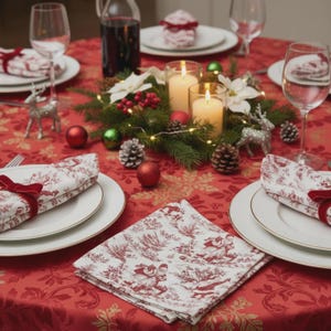 Red Toile Christmas Table Runner: Vintage Pine Tree Holiday Decor - Etsy