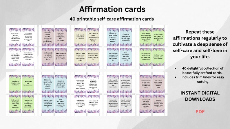 Self-care Affirmation Printable Cards - Etsy
