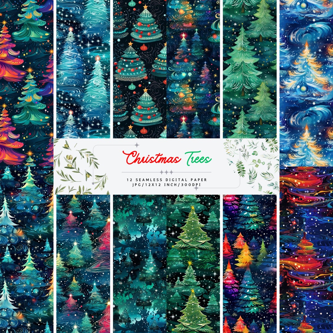 CHRISTMAS TREES Seamless Repeating Christmas Pattern Bright - Etsy