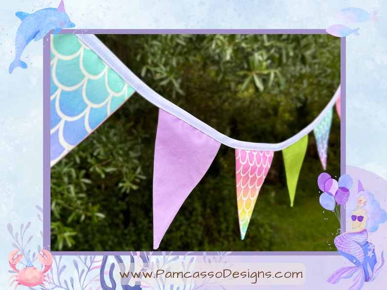 Mermaid Scales Bunting Banner Garland | Colorful Birthday Party Decor ...
