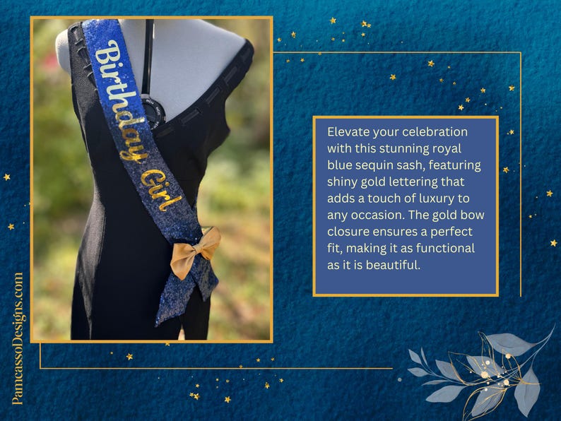 Sash | Personalized Royal Blue and Gold Sequin Sash – Custom Text for ...