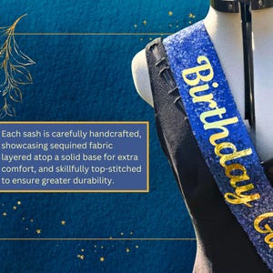 Sash | Personalized Royal Blue and Gold Sequin Sash – Custom Text for ...