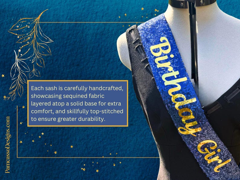Sash | Personalized Royal Blue and Gold Sequin Sash – Custom Text for ...