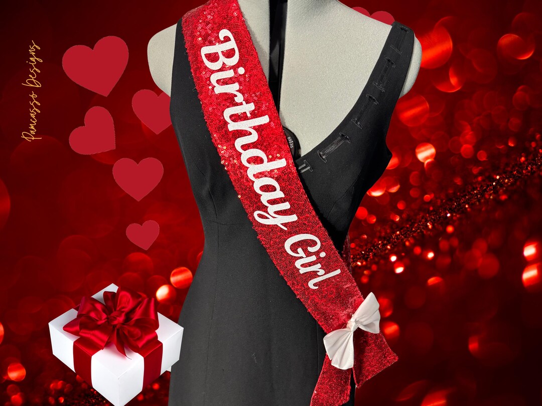 Sash | Personalizable Red Sequin Fabric Sash With White Satin Bow ...