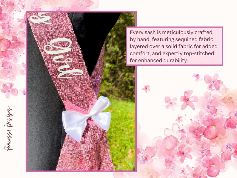 Sash | Sparkling Pink Sequins Fabric Birthday Girl Sash With Satin Bow ...