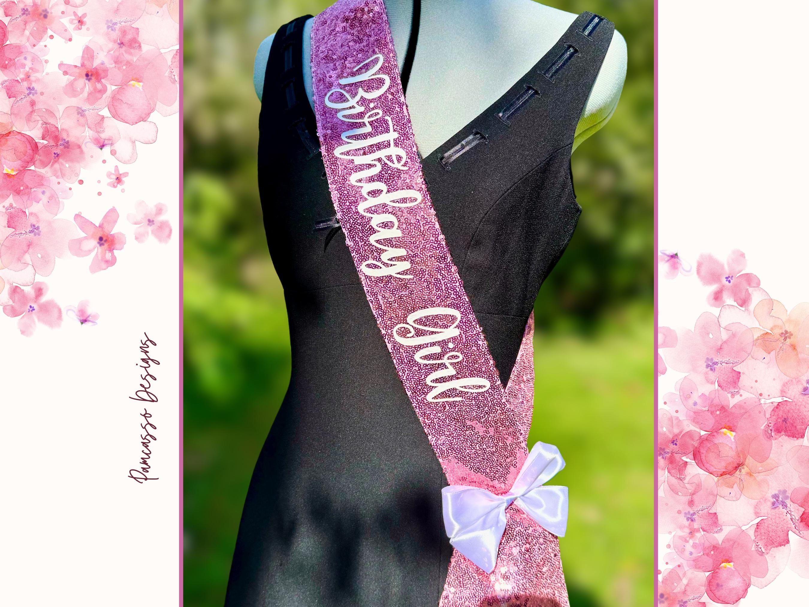 Sash | Sparkling Pink Sequins Fabric Birthday Girl Sash With Satin Bow ...
