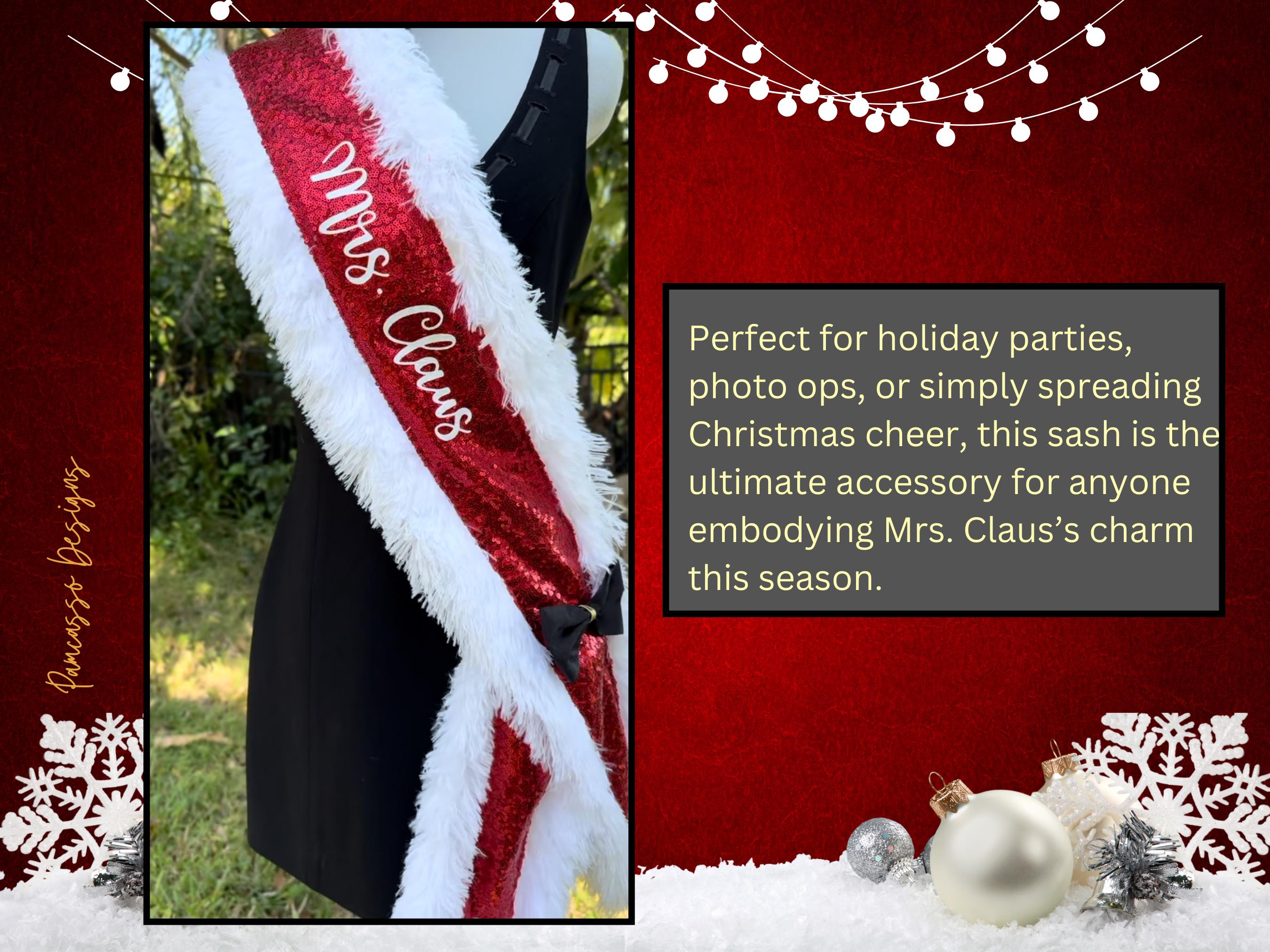 Sash | Mrs. Claus Red Sequin Sash With Faux Fur Trim & Satin Bow ...