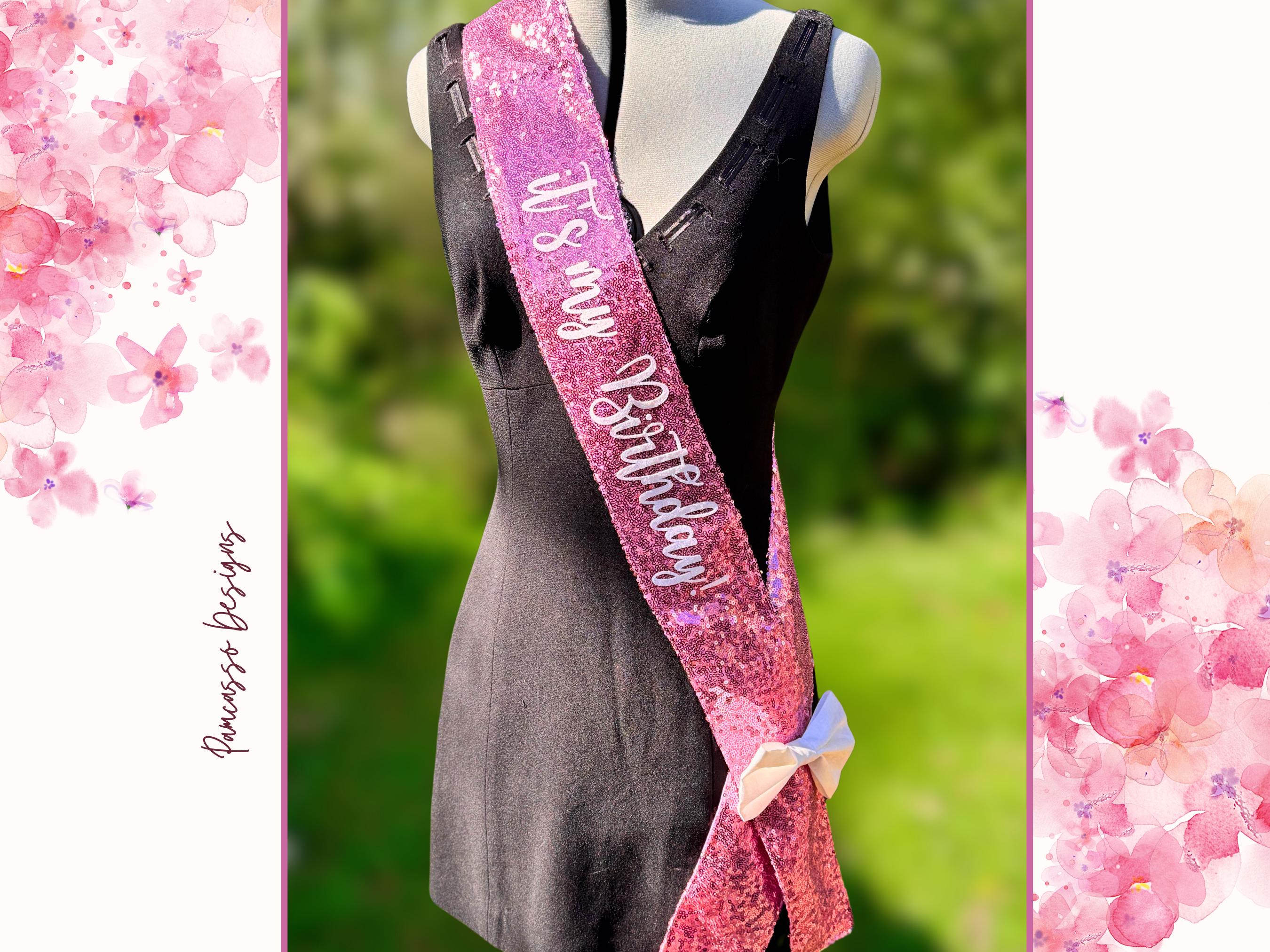 Sash | Sparkling Pink Sequins Fabric Birthday Girl Sash With Satin Bow ...