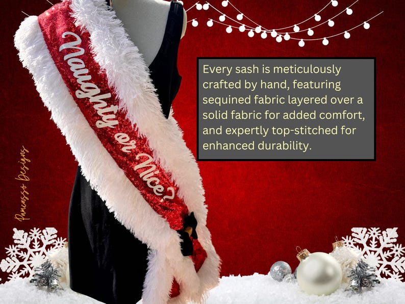 Sash | Mrs. Claus Red Sequin Sash With Faux Fur Trim & Satin Bow ...