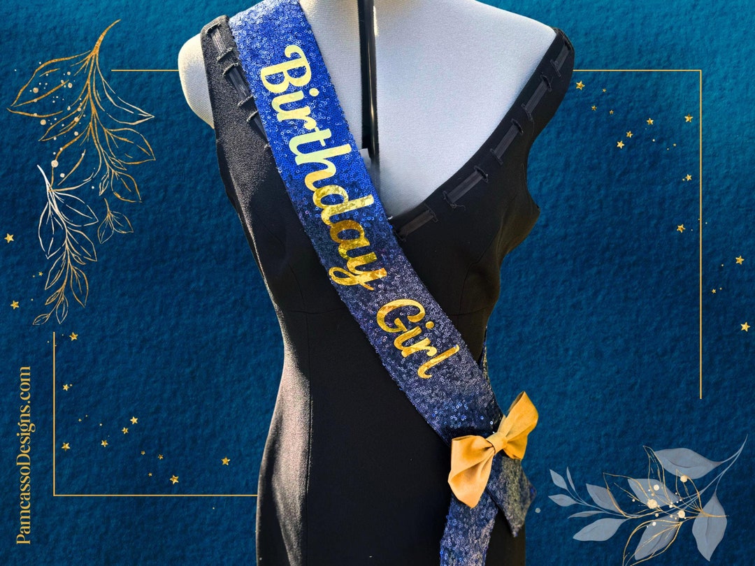 Sash | Personalized Royal Blue and Gold Sequin Sash – Custom Text for ...