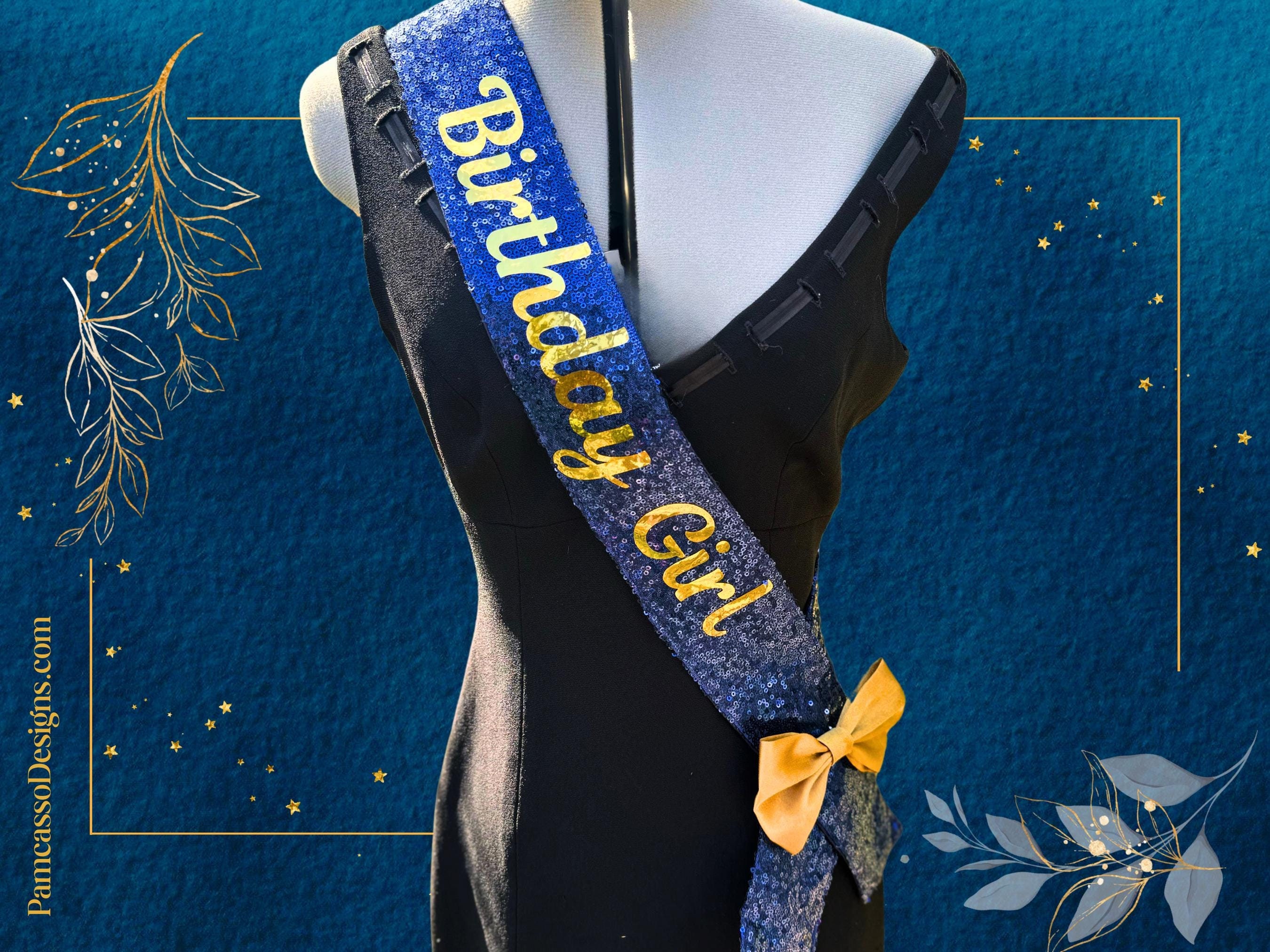 Sash | Personalized Royal Blue and Gold Sequin Sash – Custom Text for ...