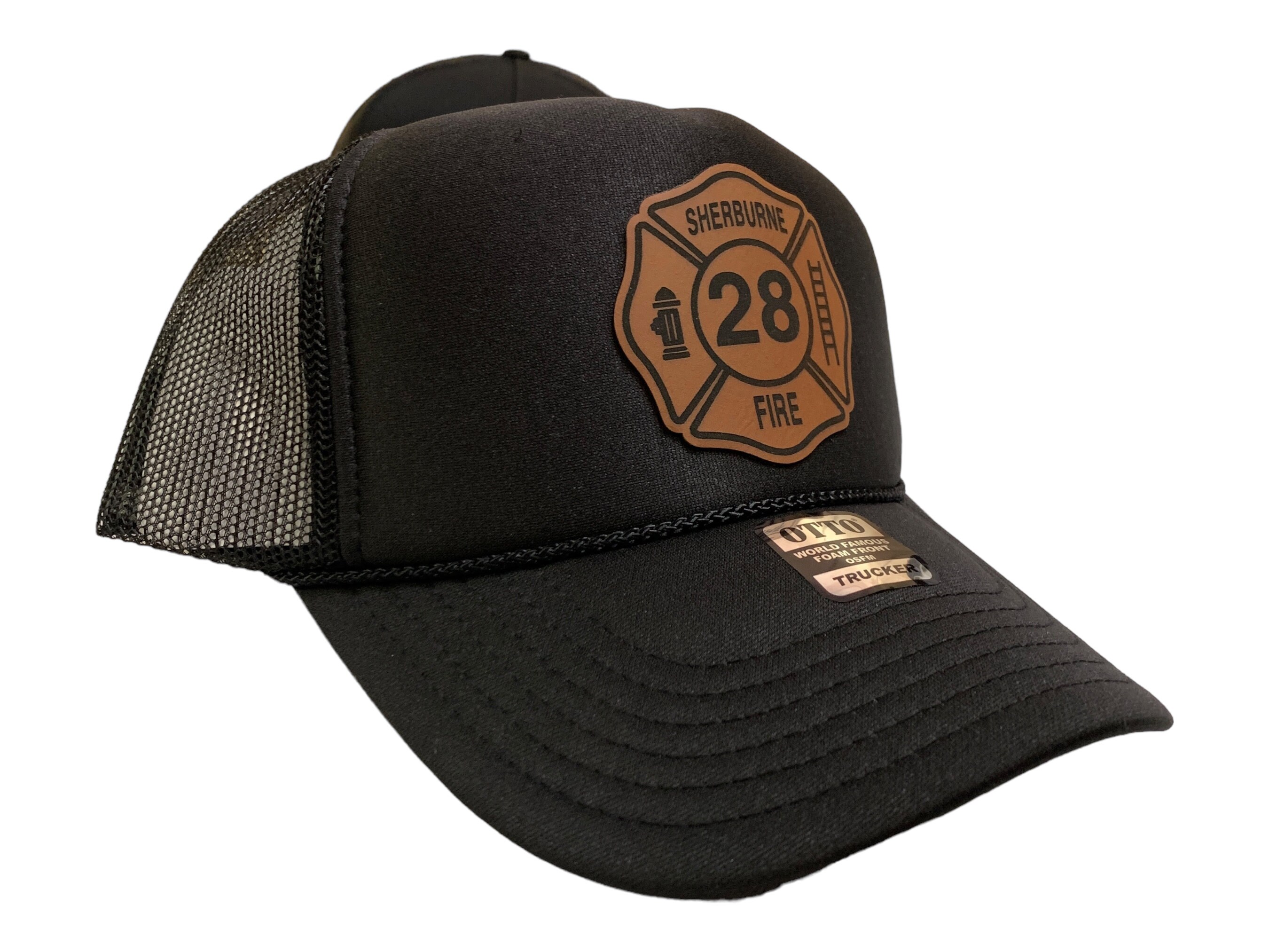 Custom Leather Patch Hat, Fire Department Maltese Cross, Black Otto ...