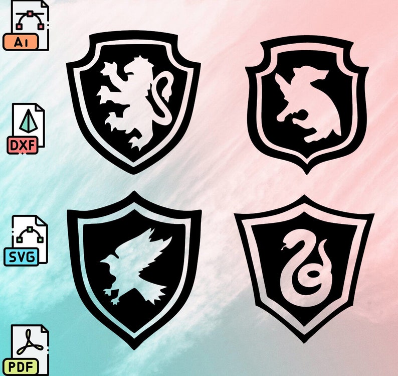 Magic House Crests Svg Dxf File Wall Sticker Pdf Silhouette Template ...