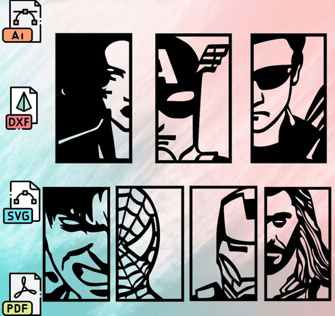Marvel Avengers Svg, Superhero Svg Dxf File Wall Sticker Pdf Template ...