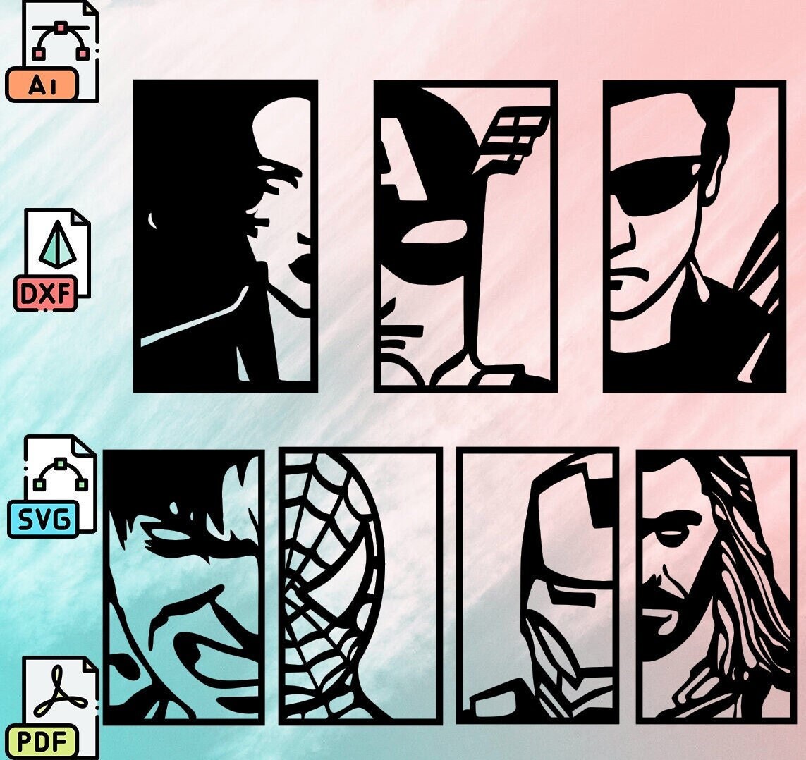 Marvel Avengers Svg, Superhero Svg Dxf File Wall Sticker Pdf Template ...