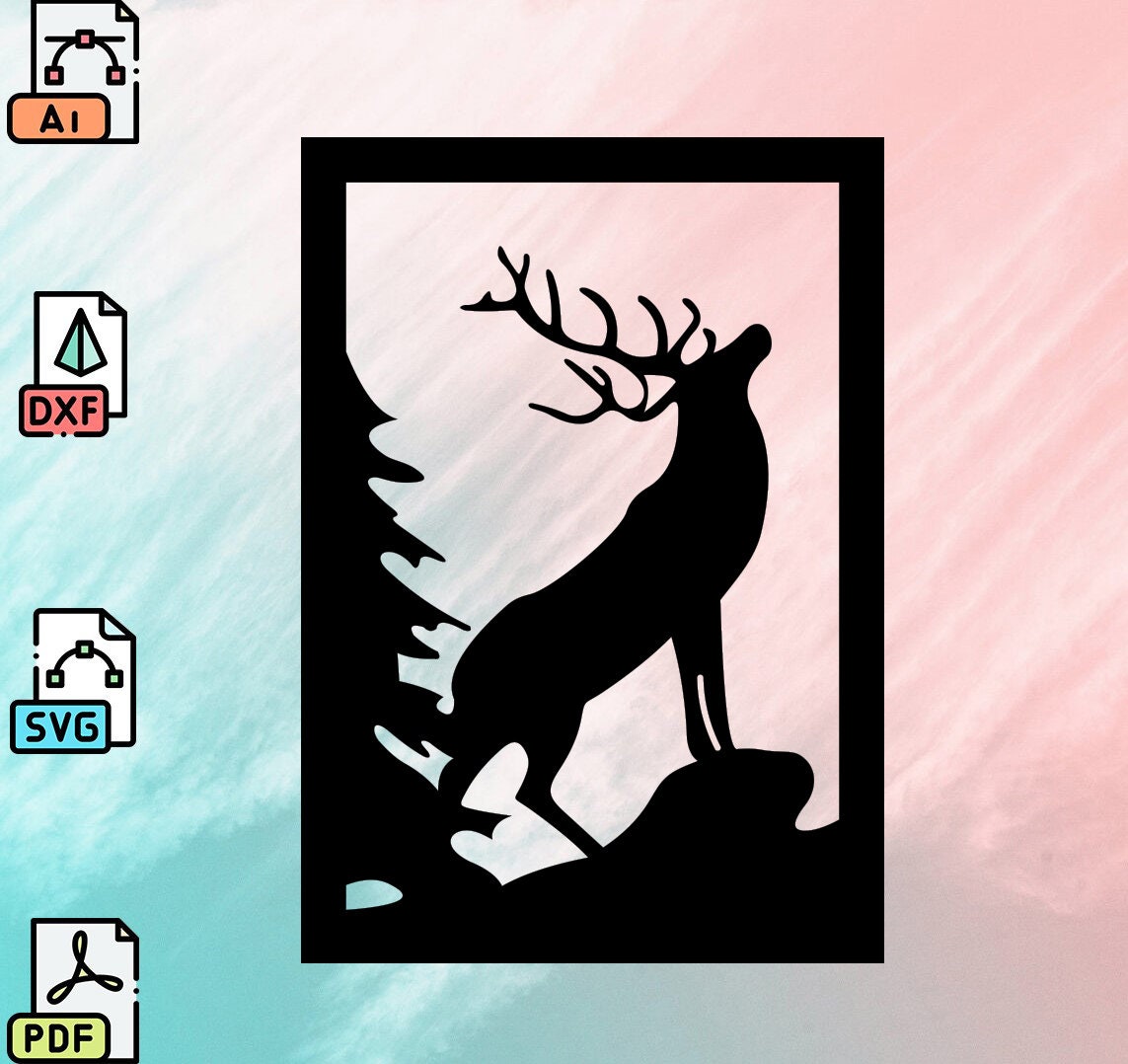 Deer Vector, Deer Panel, Animal Cut Svg Dxf File Wall Sticker Pdf ...