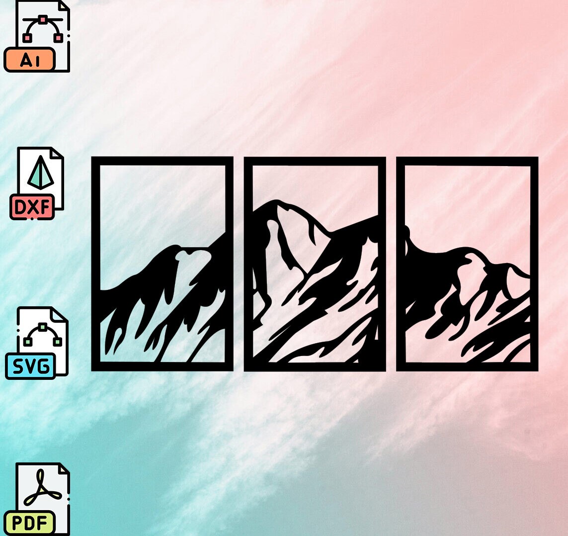Mountain Panel Svg Dxf File Wall Sticker Pdf Silhouette Template Cnc ...