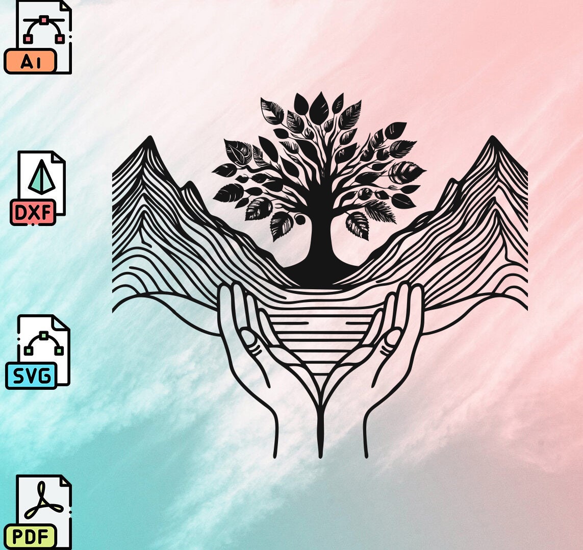 Tree and Mountain Cut Svg Dxf File Wall Sticker Pdf Template Cnc ...