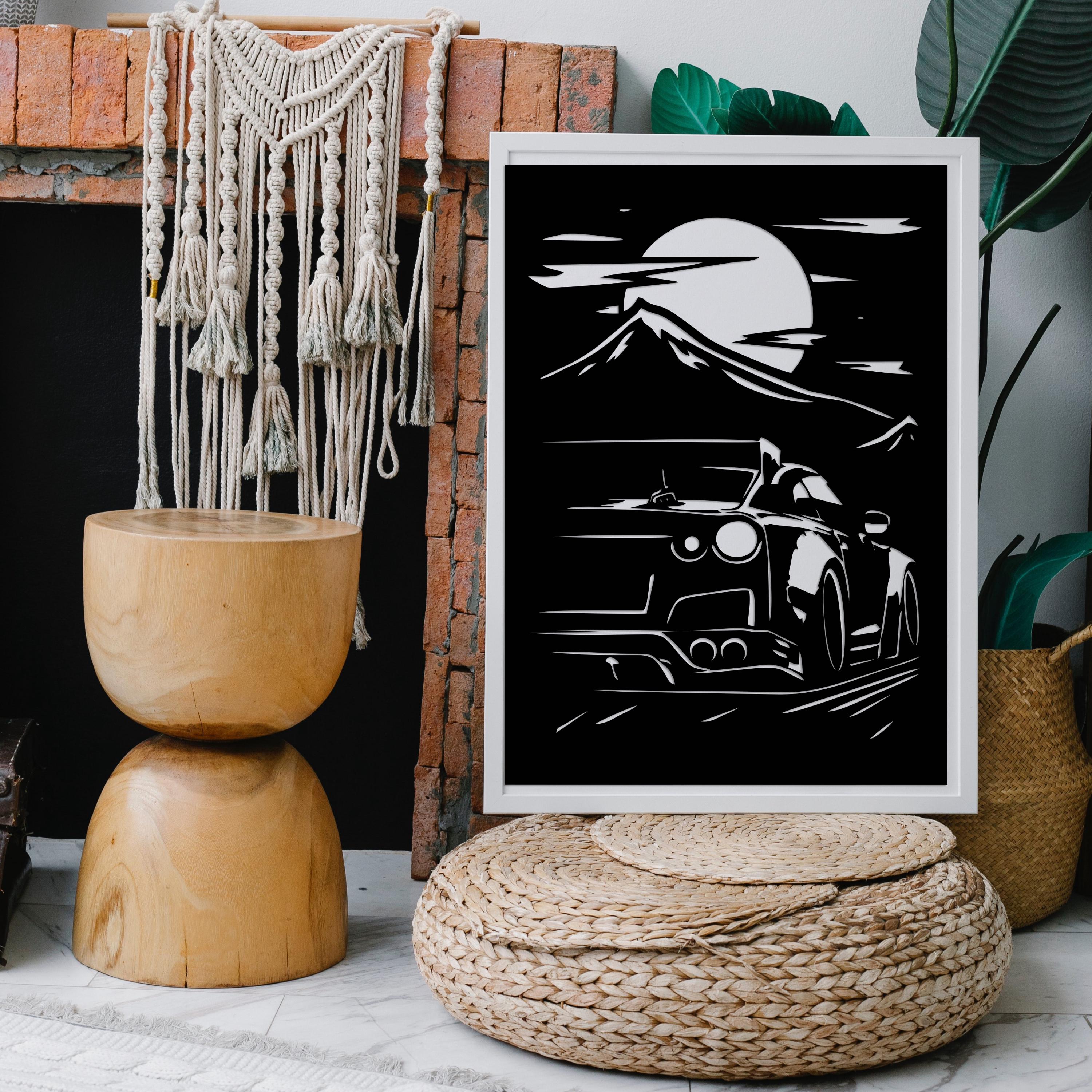 GTR Svg, Sport Car Svg Dxf File Wall Sticker Pdf Silhouette Template ...