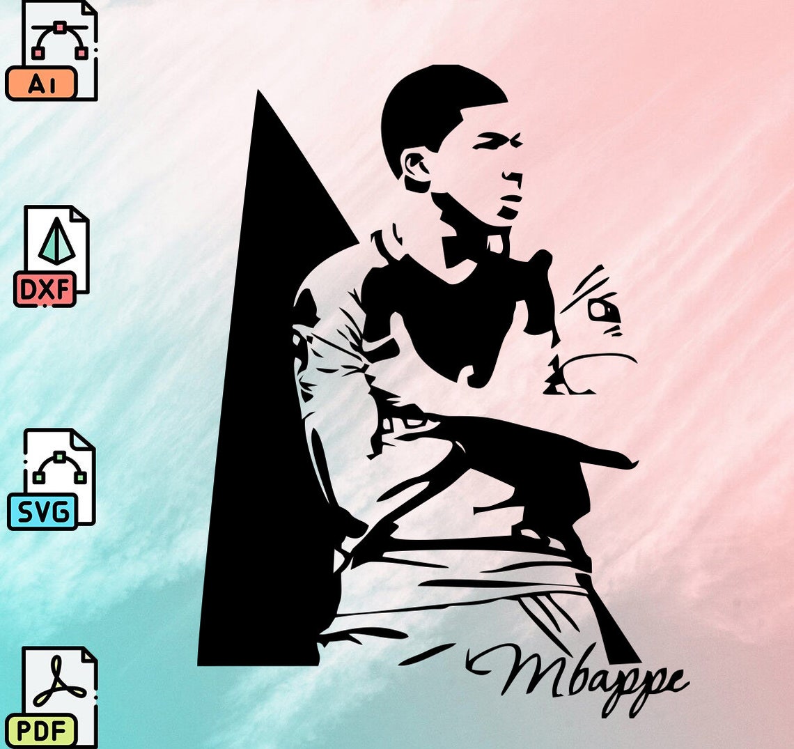 Kylian Mbappe Silhouette, PSG Svg Dxf File Wall Sticker Pdf Template ...