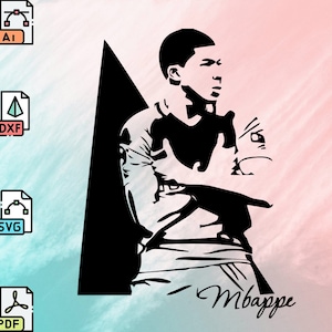 Kylian Mbappe Silhouette, PSG Svg Dxf File Wall Sticker Pdf Template ...