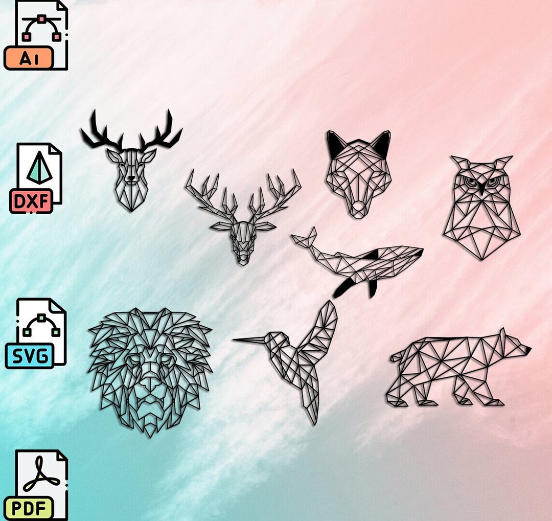 Animal Laser, One Line, Deer, Wolf, Lion Svg Dxf File Wall Sticker Pdf ...