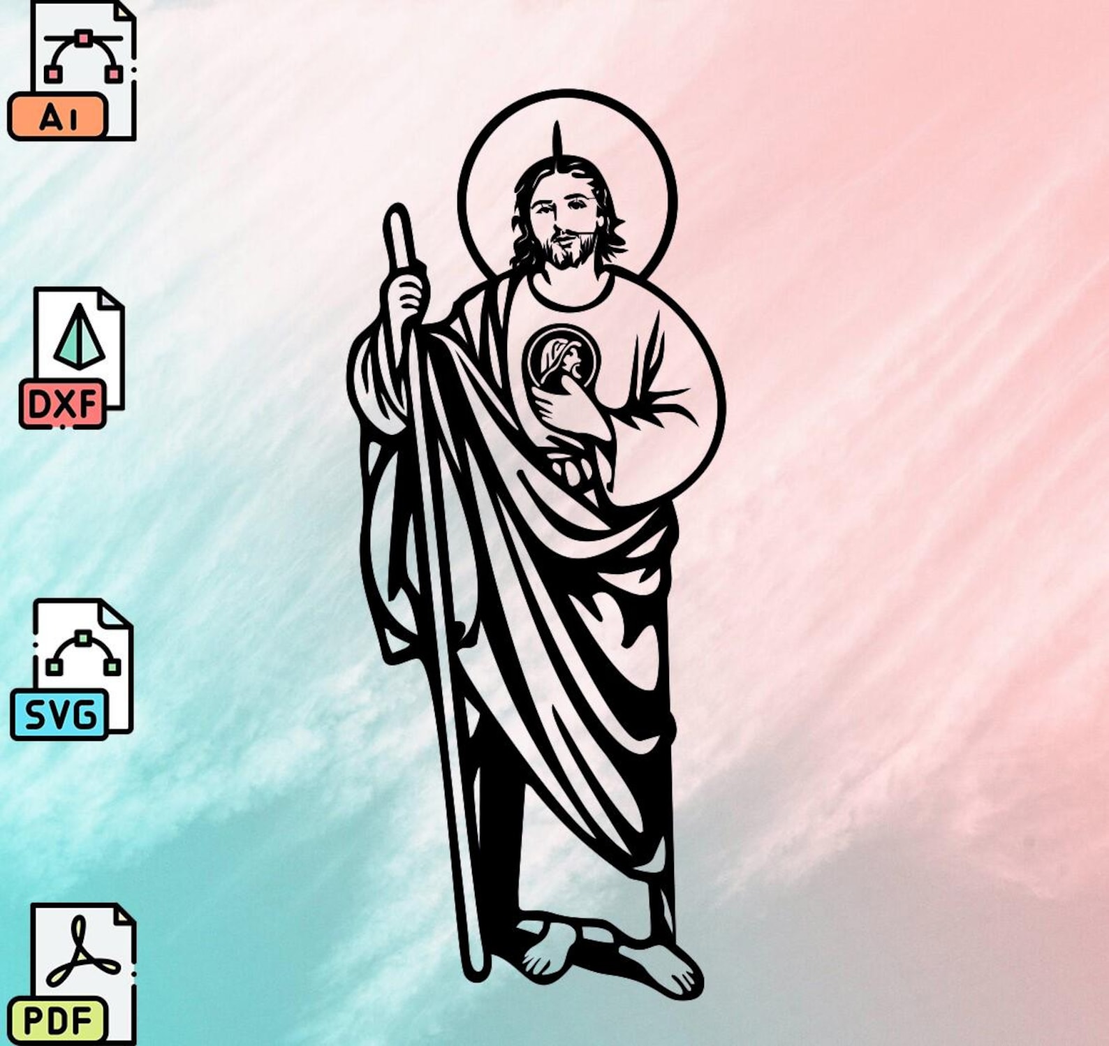 San Judas Tadeo Svg Dxf File Black and White Wall Sticker Pdf Template Cnc Cutting Router ...