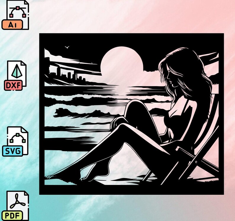 Girl at Sunset Svg Dxf File Sticker Pdf Silhouette Template Cnc Cutting ...