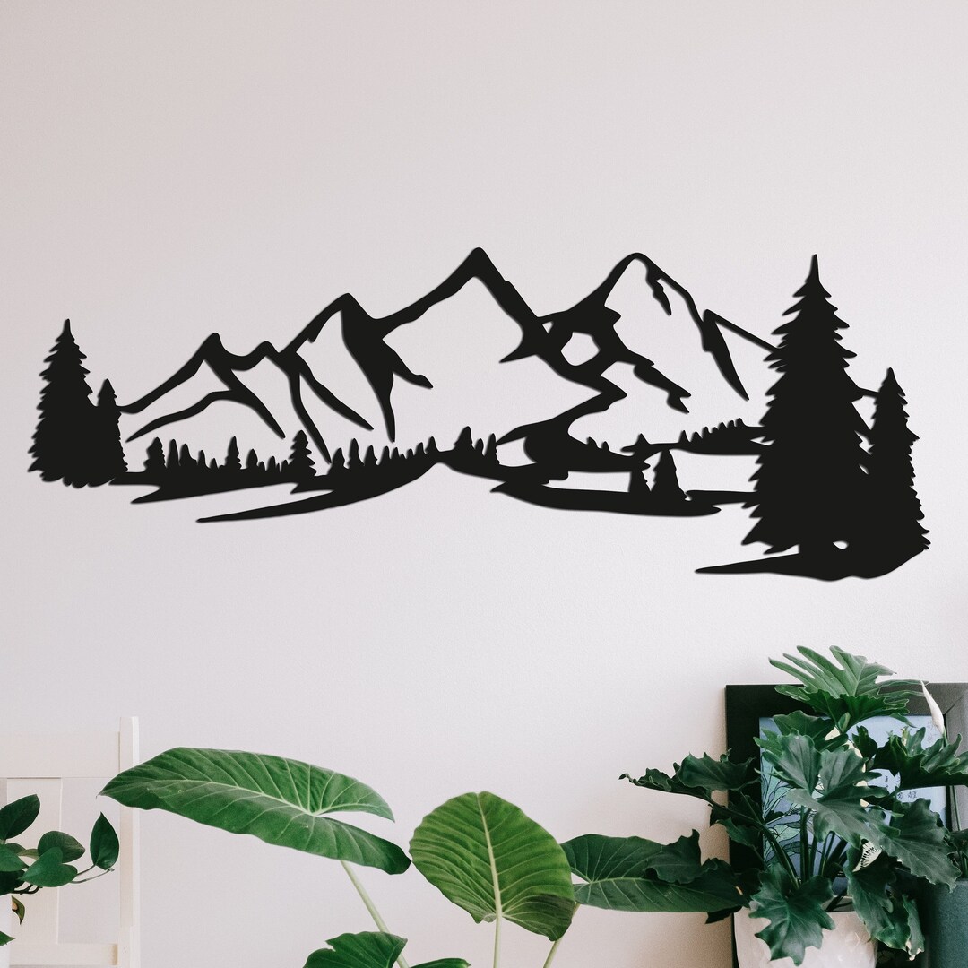 Mountain Svg Dxf File Wall Sticker Pdf Silhouette Template Cnc Cutting ...
