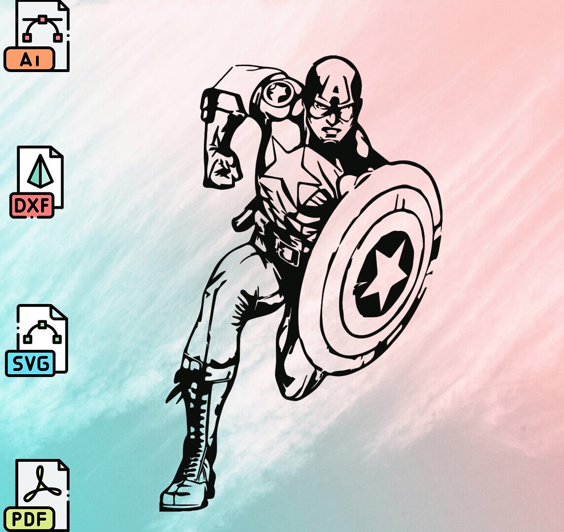 Captain America Marvel Superhero Svg Dxf File Wall Sticker Pdf Template ...