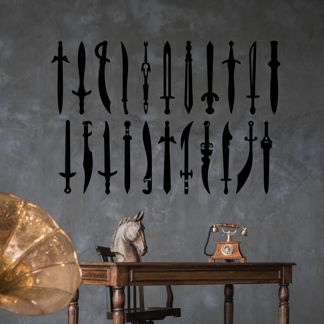 Swords, Ax Svg Dxf File Wall Sticker Pdf Template Cnc Cutting Router ...