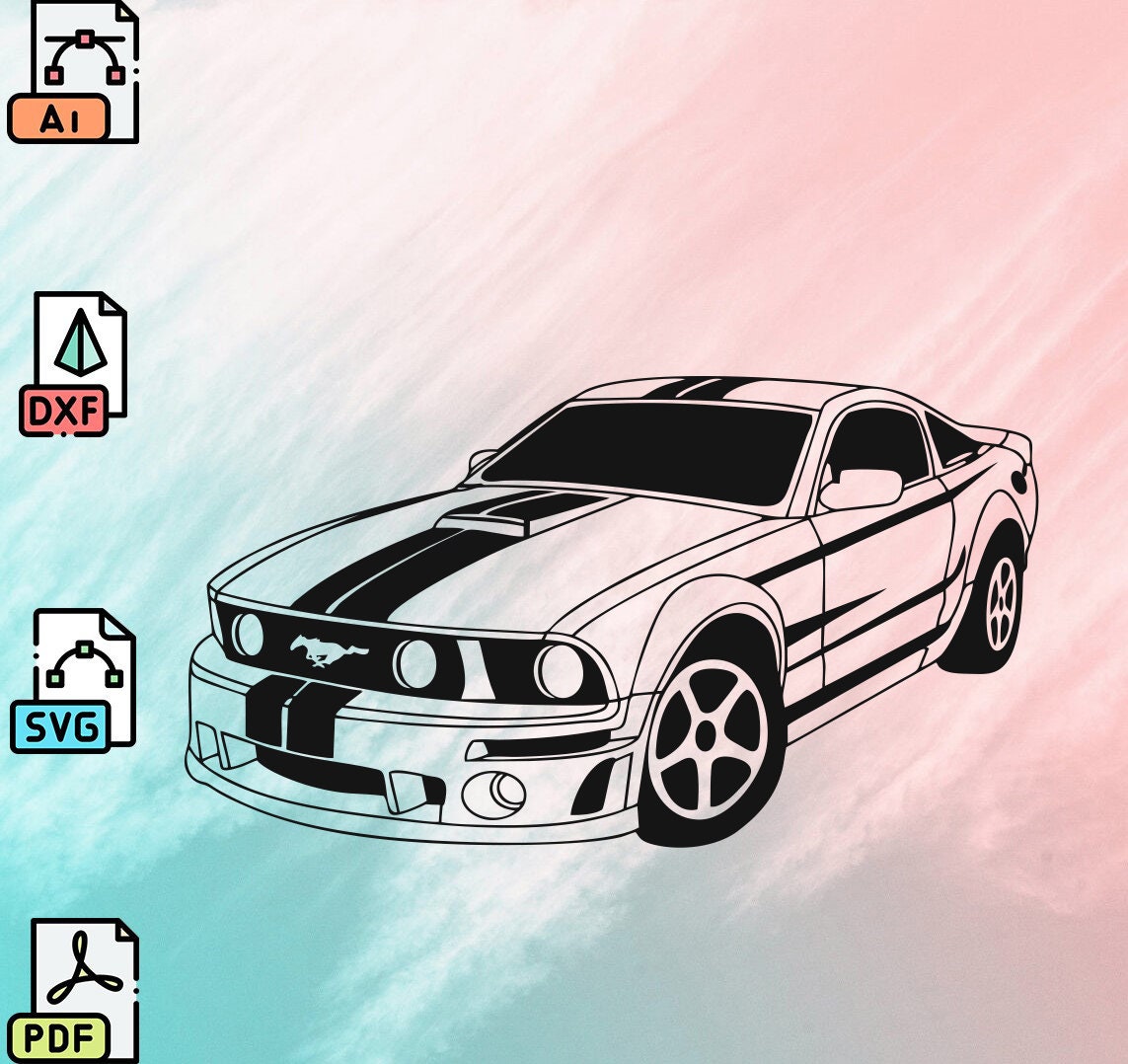 Mustang Svg Dxf File Wall Sticker Pdf Silhouette Template Cnc Cutting ...