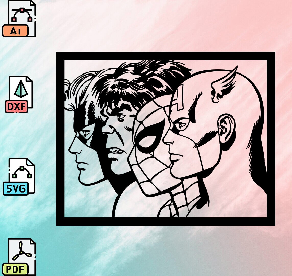 Avengers, Marvel Superhero Svg Dxf File Wall Sticker Pdf Template Cnc ...