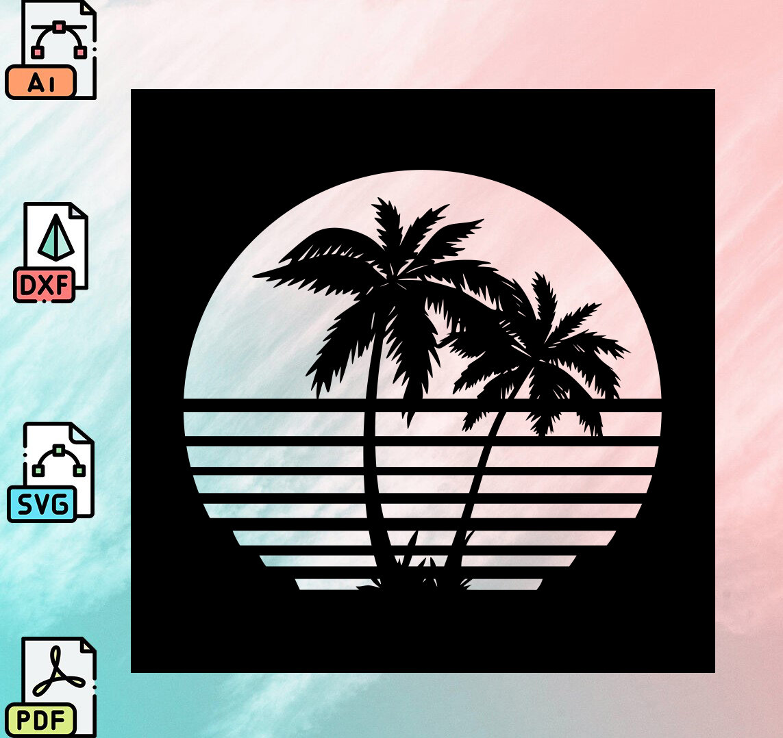 Palm Tree Home Decor Svg Dxf File Wall Sticker Pdf Silhouette Template ...