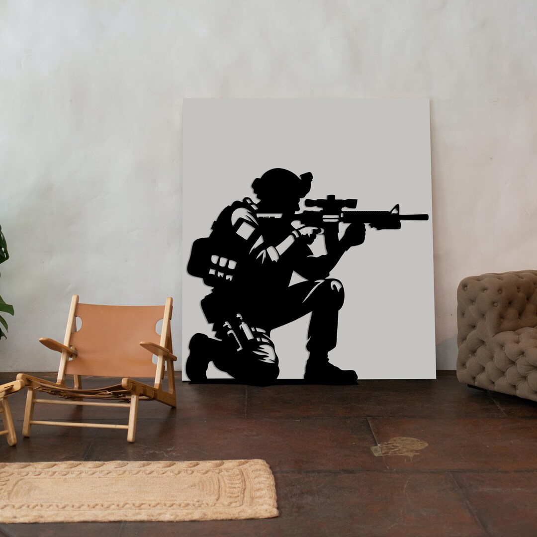 Shooting Soldier Svg Dxf File Wall Sticker Pdf Silhouette Template Cnc ...