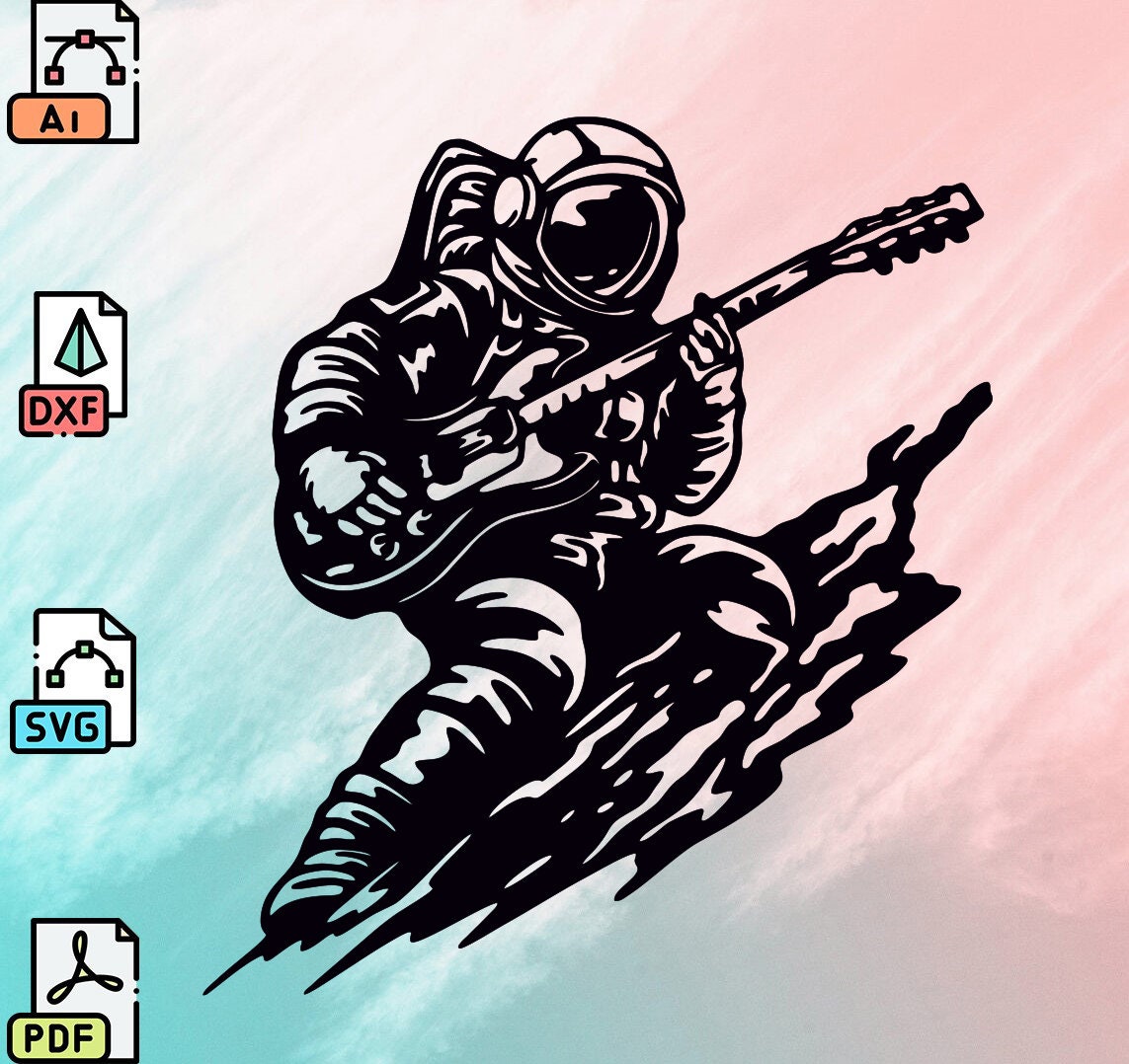 Astronaut Svg, Guitar Svg Dxf File Wall Sticker Pdf Template Cnc ...