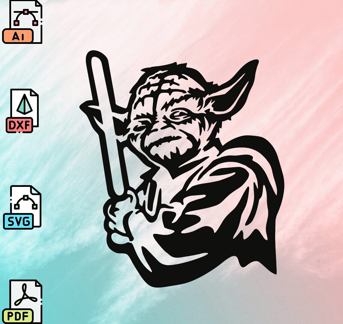 Grand Master Yoda, Star Wars Svg Dxf File Wall Sticker Pdf Template Cnc ...