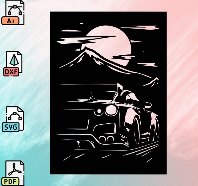 GTR Svg, Sport Car Svg Dxf File Wall Sticker Pdf Silhouette Template ...