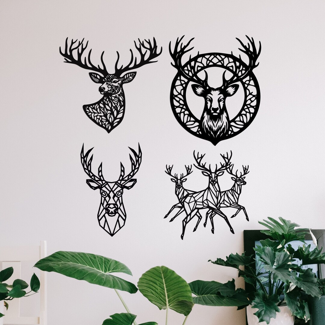 Deers Vector, Deer Panel, Bundle (4) Animal, Cut Svg Dxf File Wall ...