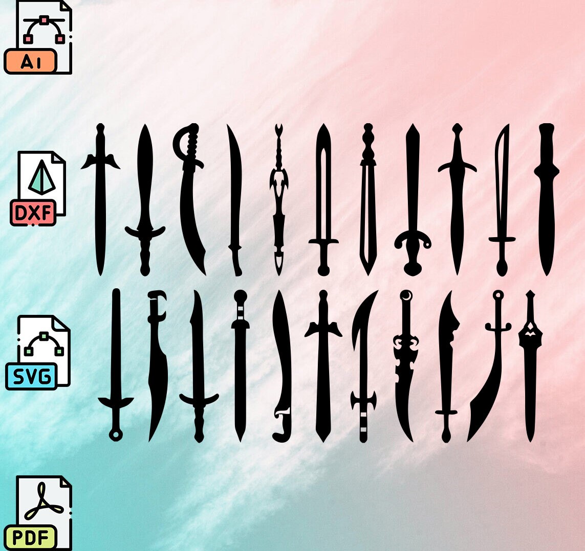 Swords, Ax Svg Dxf File Wall Sticker Pdf Template Cnc Cutting Router ...