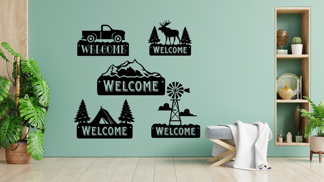 5 Welcome, Home Designs Cut Svg Dxf File Wall Sticker Pdf Silhouette ...