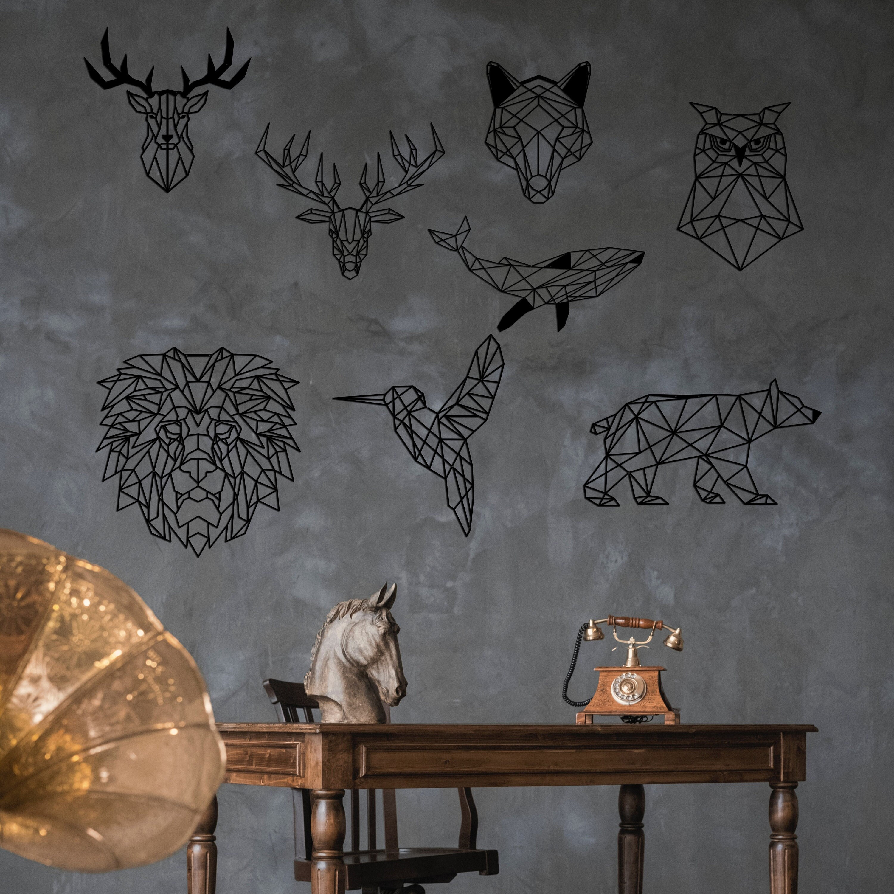 Animal Laser, One Line, Deer, Wolf, Lion Svg Dxf File Wall Sticker Pdf ...