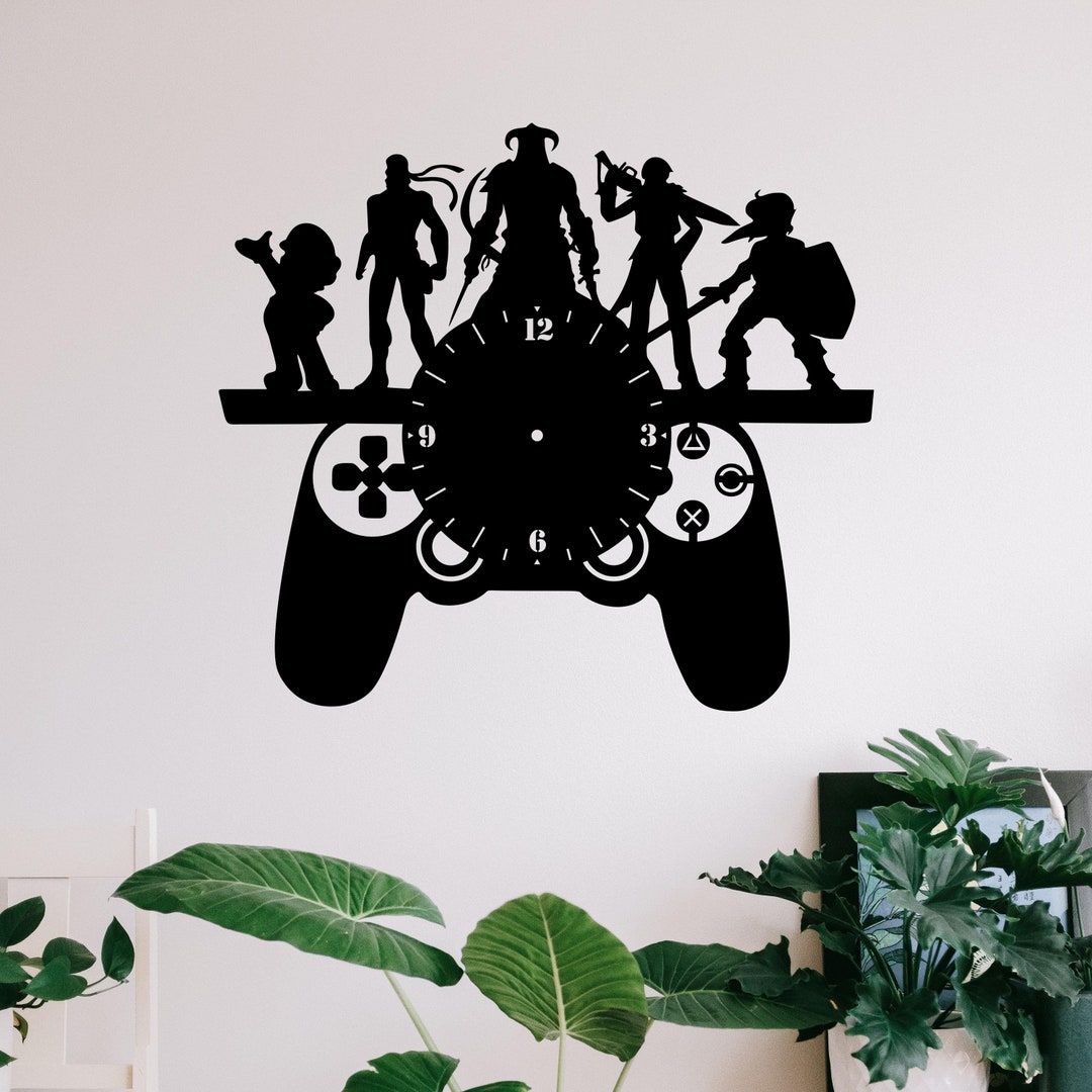 Gaming Console, Controller With Clock Svg Dxf File Wall Sticker Pdf ...